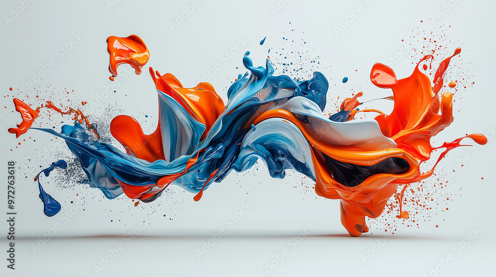 A 3D typography piece with letters formed from liquid paint, splashing ...