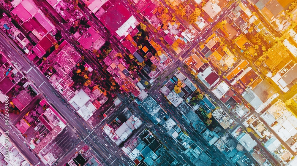 Heatmap of an urban landscape, with vibrant colors showing the most ...