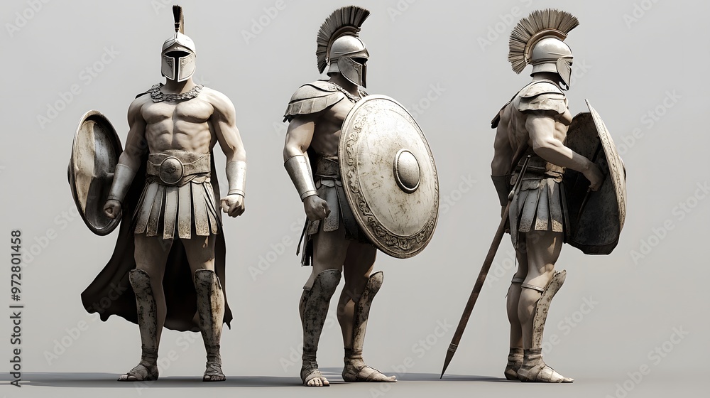 17. **Realistic 3D model of a Spartan warrior in classic armor with a ...