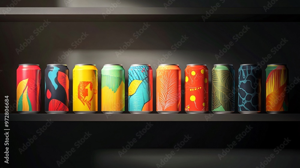 Artistic beverage packaging with bold, creative label designs, cans ...