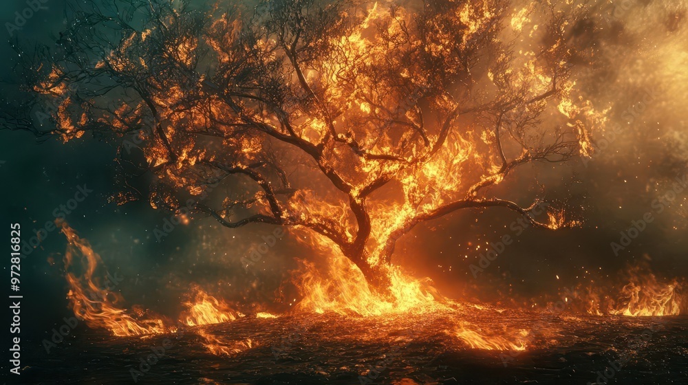 divine revelation burning bush enveloped in flames but not consumed ...