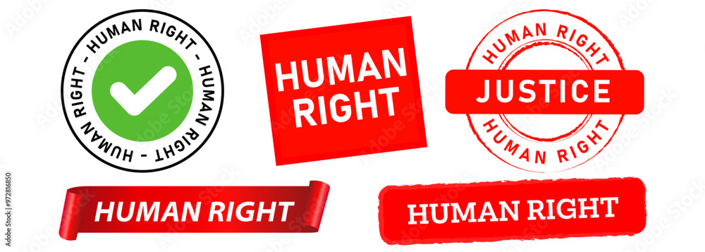 Human right stamp red green badge diversity protection equality speak ...