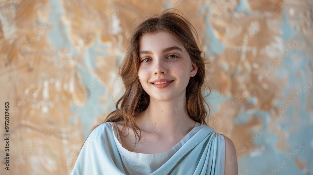 Greek teenager with chestnut hair against an abstract background Stock ...