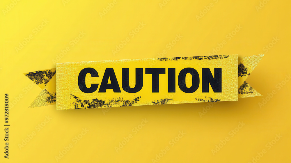 Yellow background with bold black letters spelling out the word caution ...