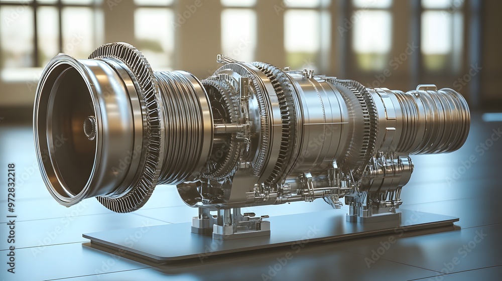 42. **Detailed 3D render of a modern high-efficiency gas turbine engine ...