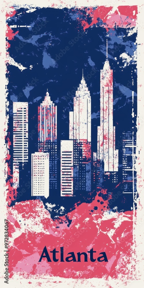 Artistic representation of Atlanta's skyline at twilight with a vibrant ...