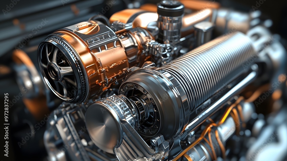 30. **Detailed 3D depiction of a modern supercharged engine with ...