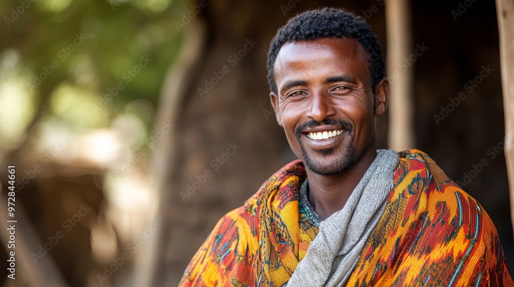 Authentic Smiling Ethiopian Man in Traditional Gabi Garment Embracing ...