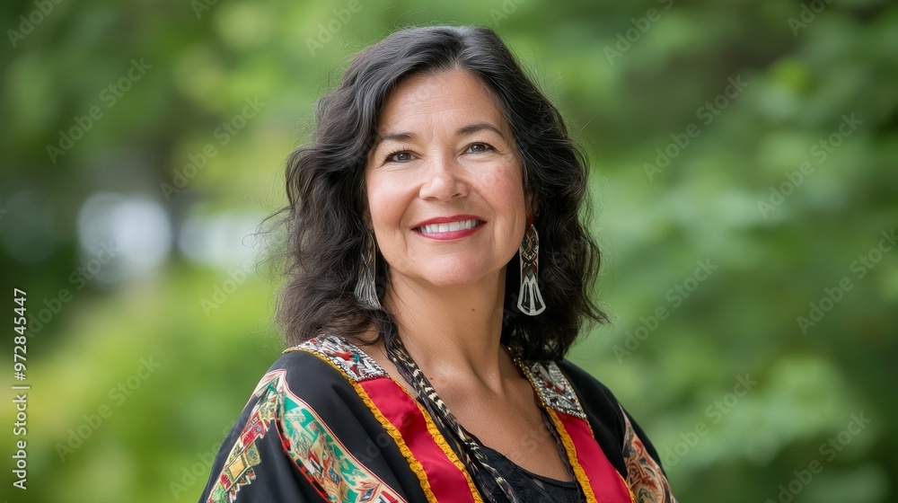 Authentic Middle-aged Canadian Woman in Metis Sash Radiating Natural ...