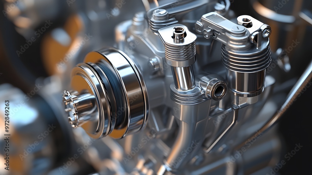 13. **3D depiction of an aircraft piston engine with detailed ...