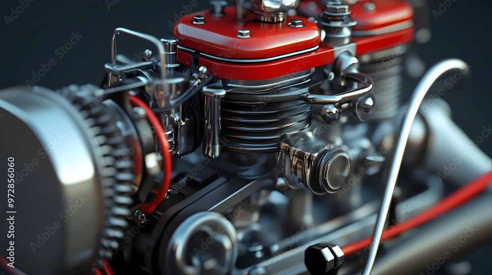 8. **Close-up 3D model of a small gas engine used in lawn mowers with ...