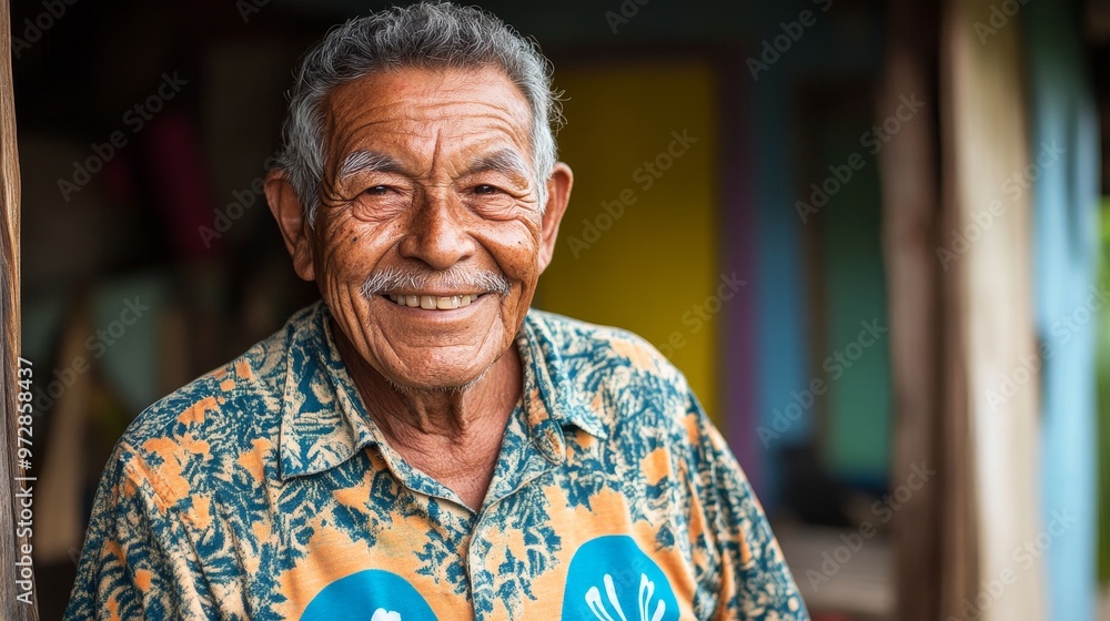 Authentic Elderly Paraguayan Man Embracing Cultural Heritage with Ao Po ...