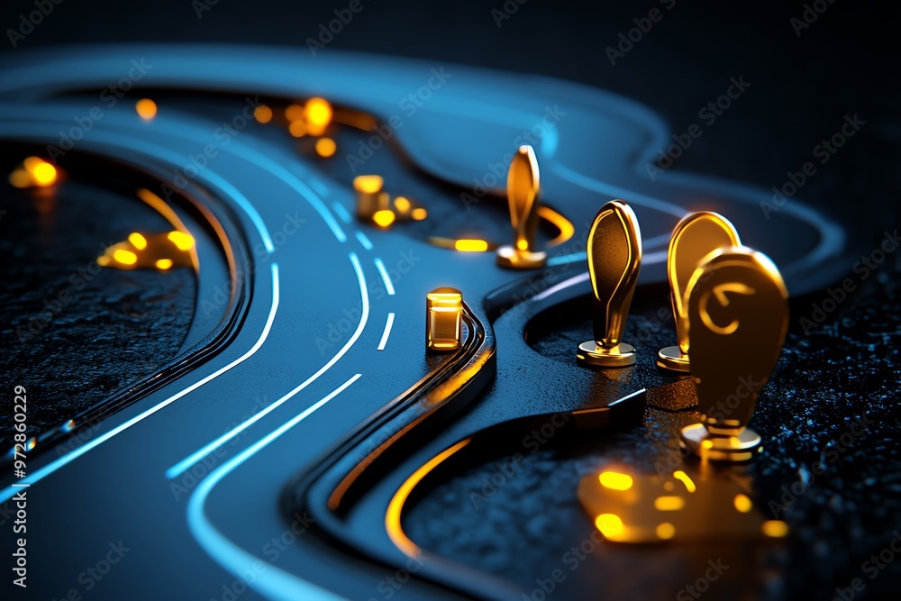 A project timeline visualized as a road, with milestones marked along ...