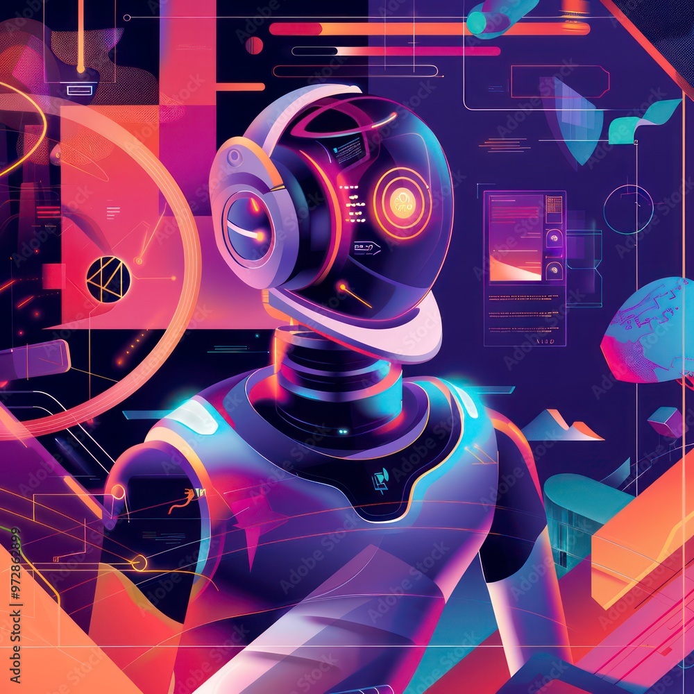 A futuristic AI chatbot with a sleek, modern design, featuring a user ...