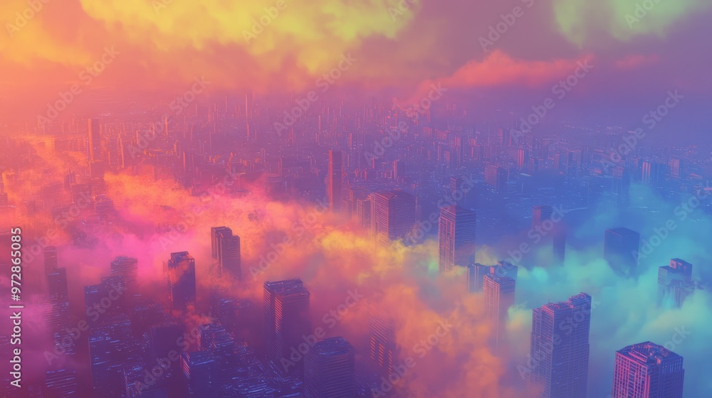Heatmap of a city's air quality, with vibrant colors showing areas of ...