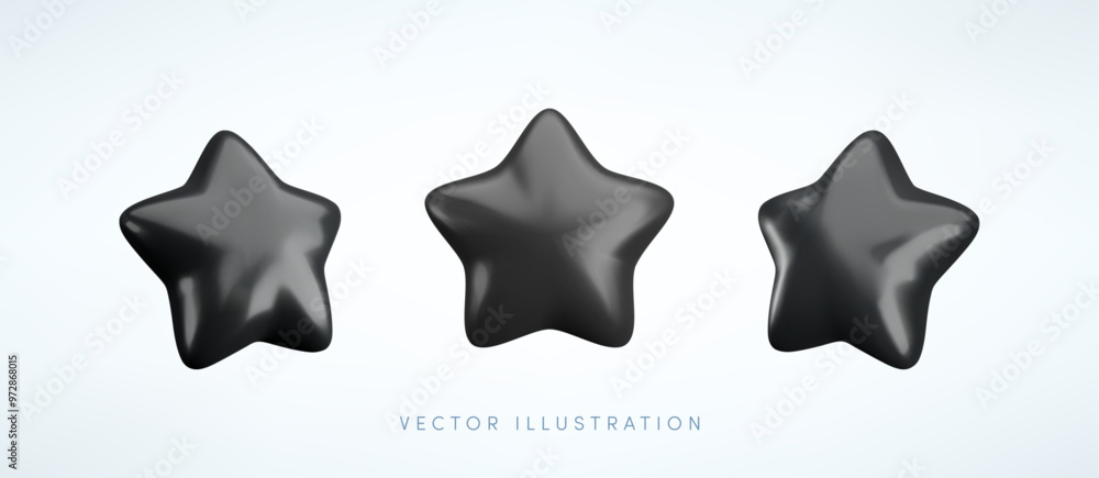Vector 3d black star icons set. Cute realistic cartoon 3d render ...