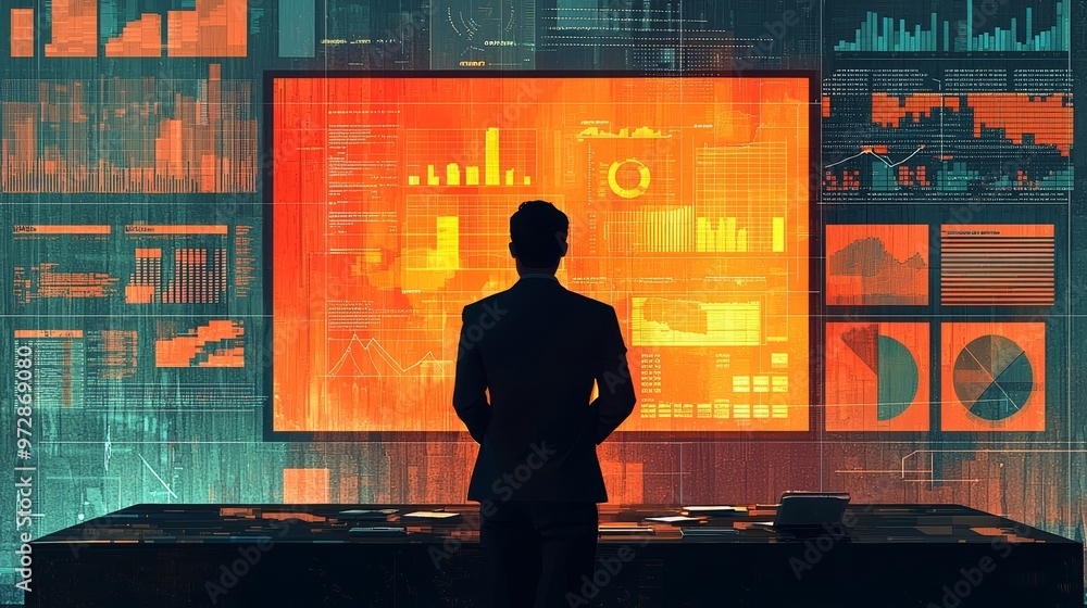 A business leader stands at a conference table, making strategic ...