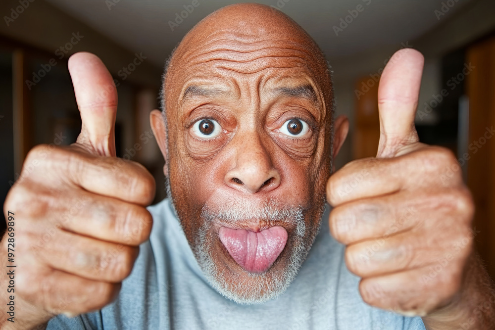 Double Thumbs Up to Life: A charismatic senior gentleman exudes pure ...
