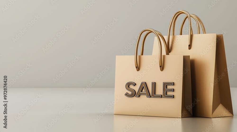 Stylish paper bags with a sale sign, perfect for promotional shopping ...