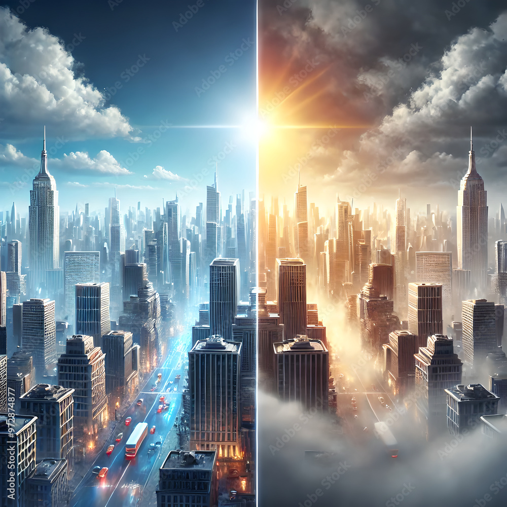 Comparison normal vision and vision affected by cataracts. One side of ...