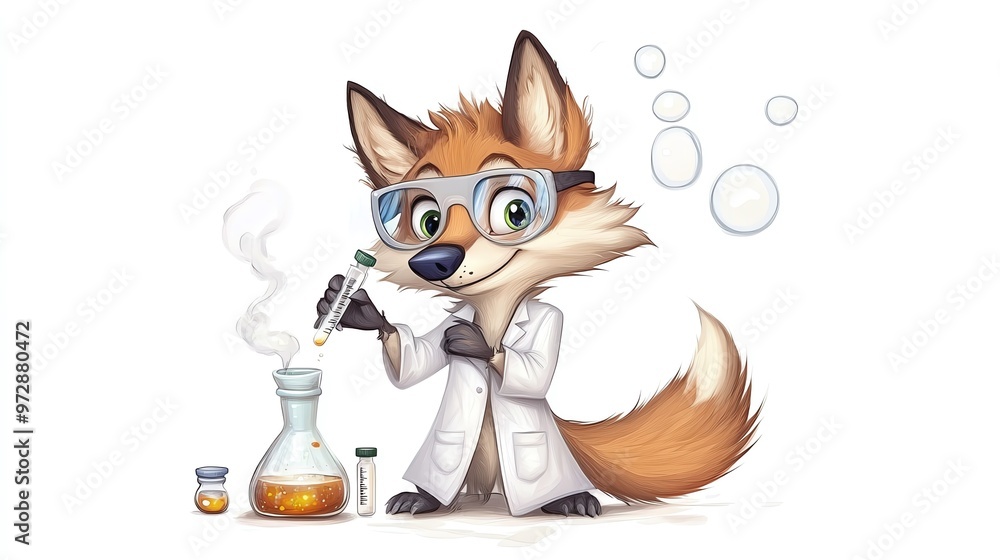 Wolf Scientist A cartoon wolf wearing a white lab coat and safety ...