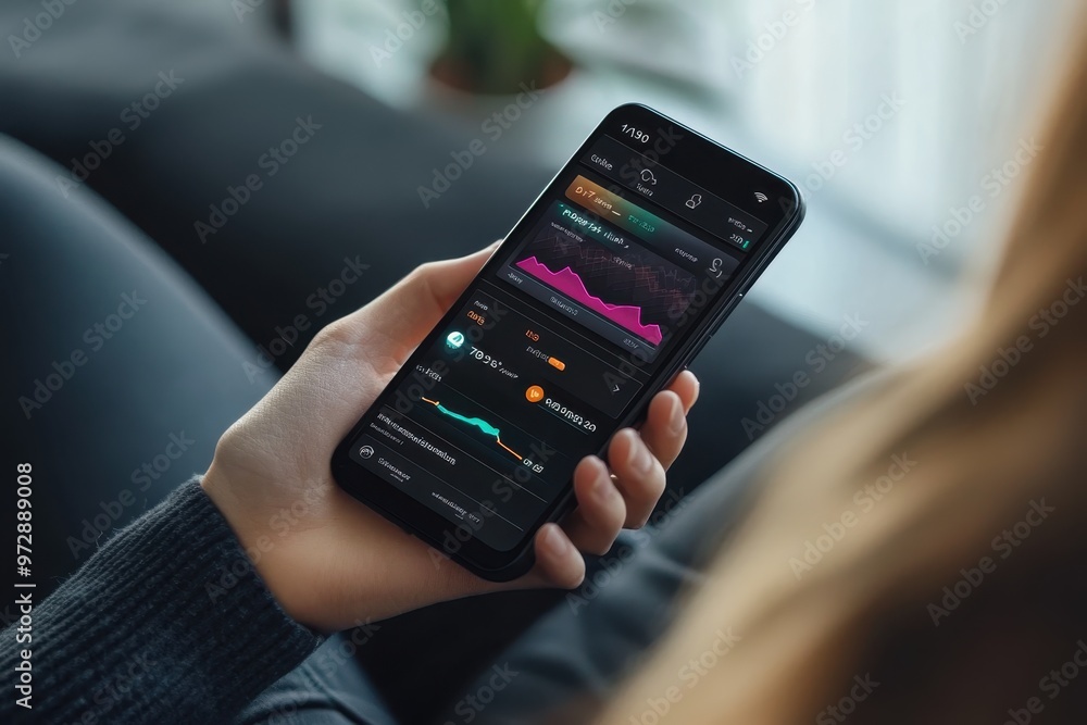 Interactive financial planning app on a smartphone â€“ Gen Z client setting financial goals with ...