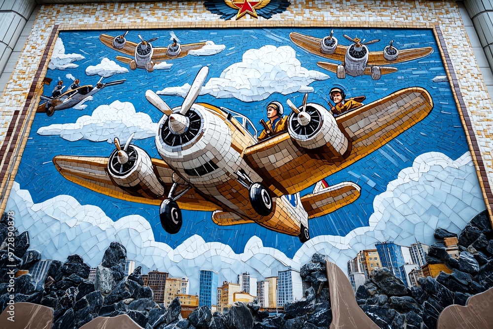 Photo & Art Print A mosaic featuring heroic Soviet aviators, flying ...