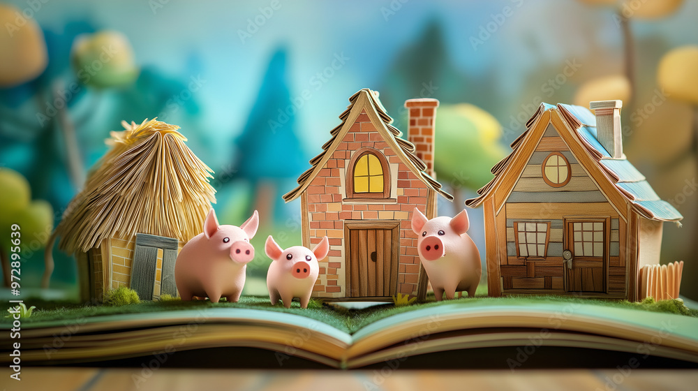Pop-Up Fairy Tale Book with Three Little Pigs Stock Illustration ...