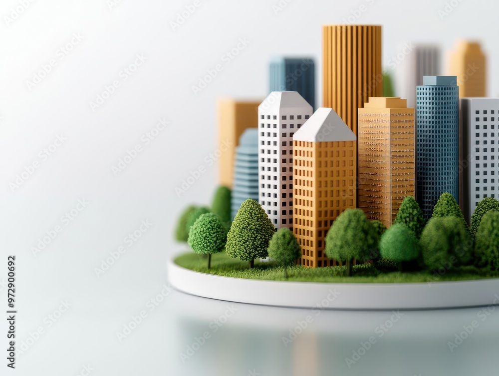 A smart city model with interconnected buildings, advanced engineering ...