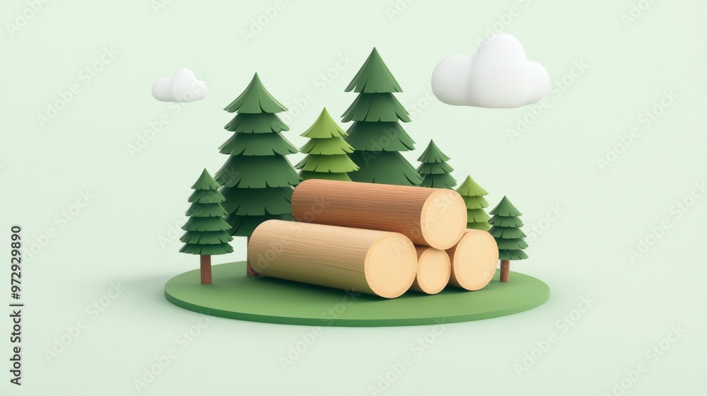 Stacked logs in forest representing deforestation Minimalist ...