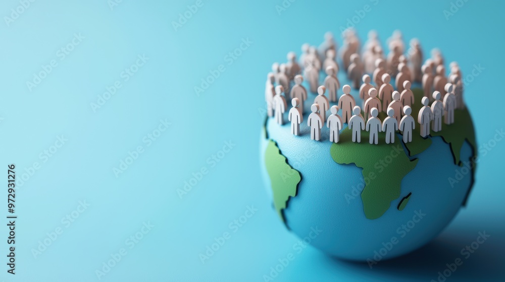 Overpopulation concept with crowd on Earth model Illustration of a ...