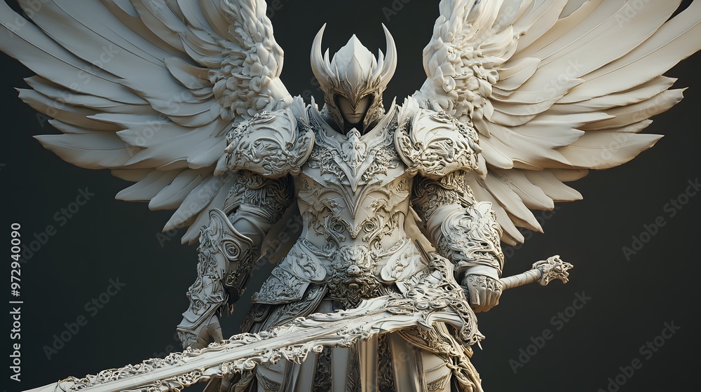 ภาพประกอบสต็อก 50. **Detailed 3D model of a celestial guardian with ...