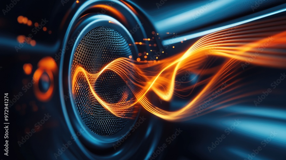 A dynamic image of a car speaker with sound waves or vibrations ...