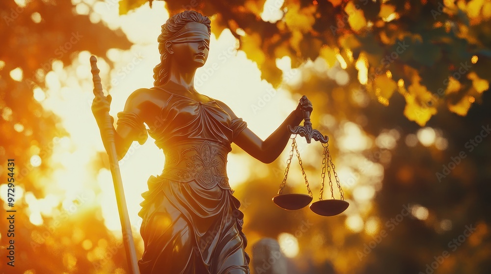 A bronze statue of Lady Justice, the Roman goddess of justice, stands ...