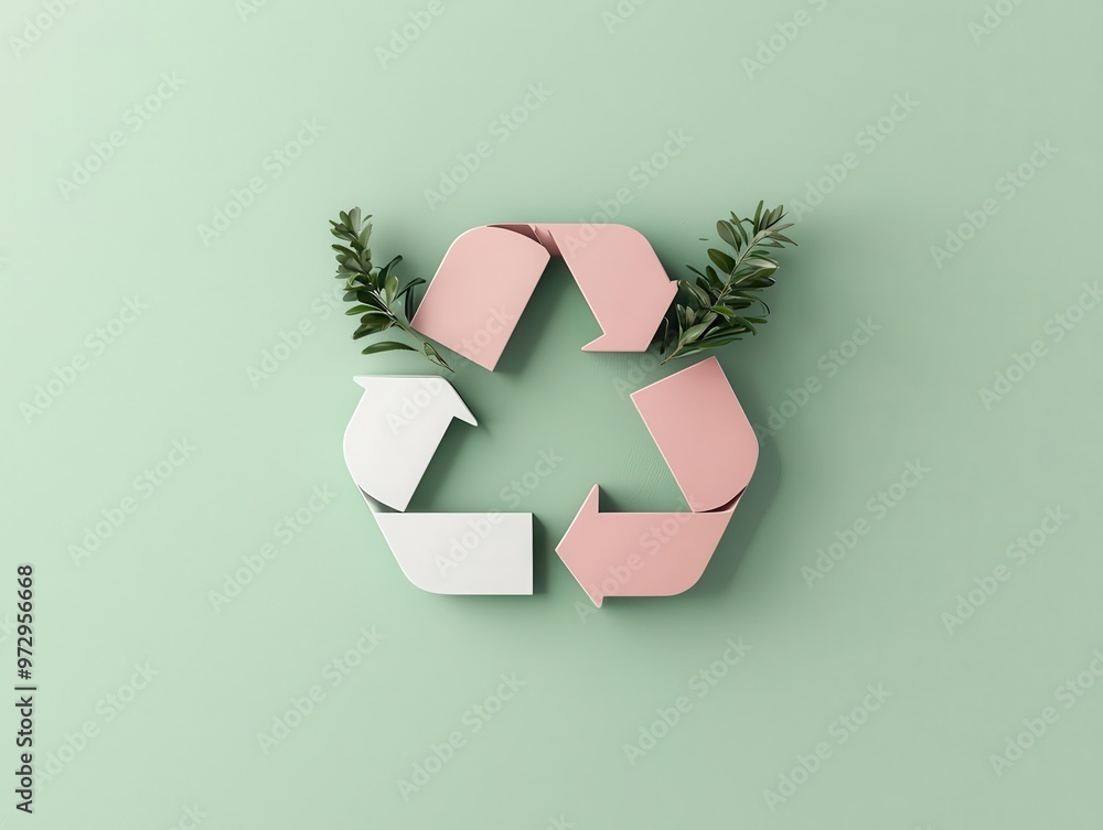 Simple recycle symbol with a white and green color scheme, placed on a ...