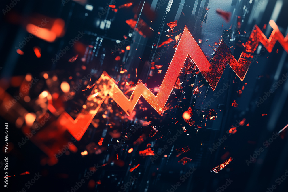 Stock market crash abstract, red arrows diving into a dark abyss ...