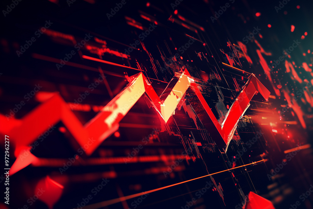Stock market crash abstract, red arrows diving into a dark abyss ...