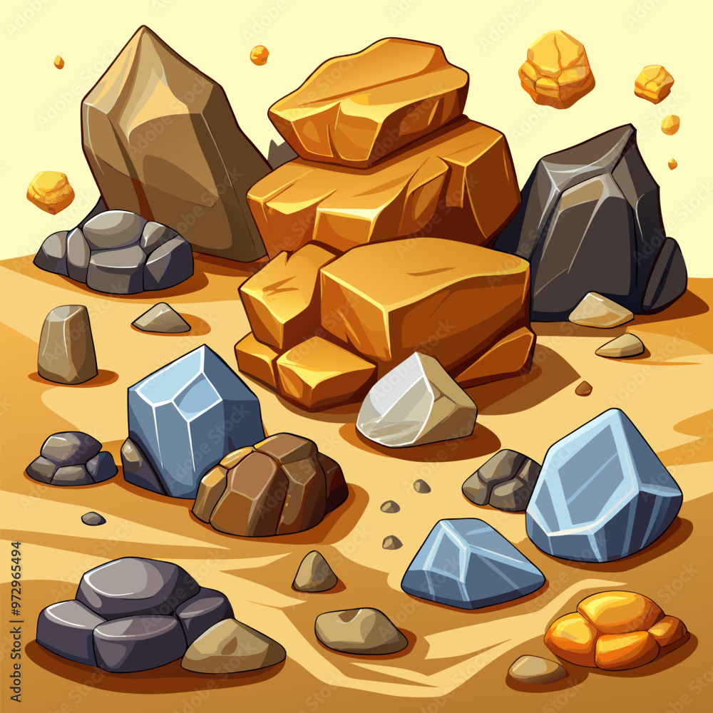 Set of desert stones, mountain rock lumps and pieces. Natural ...