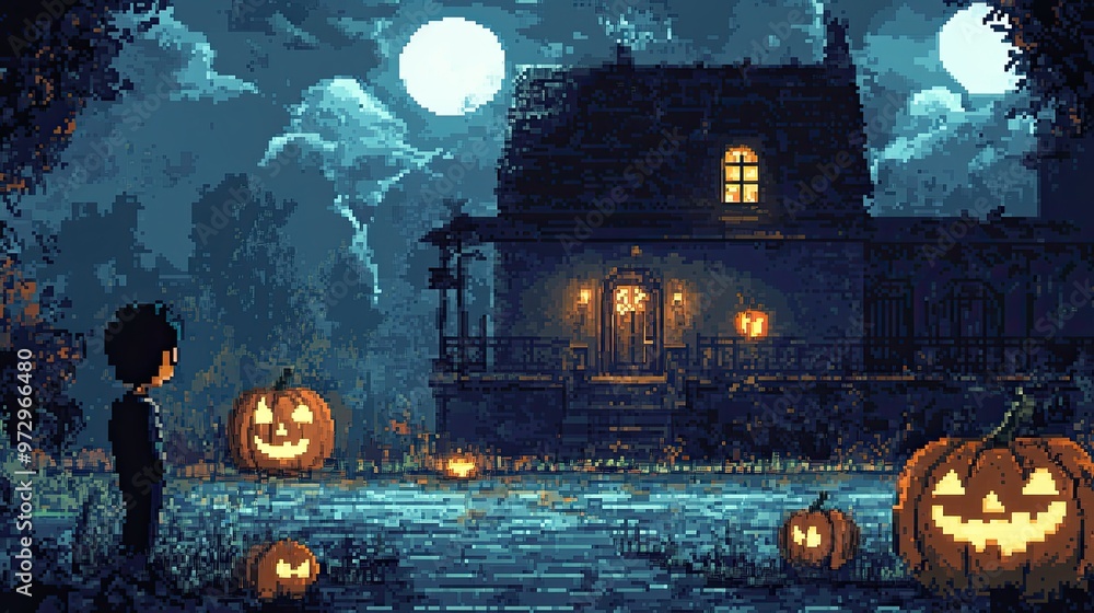 81. Halloween video game character in a haunted mansion, battling ...