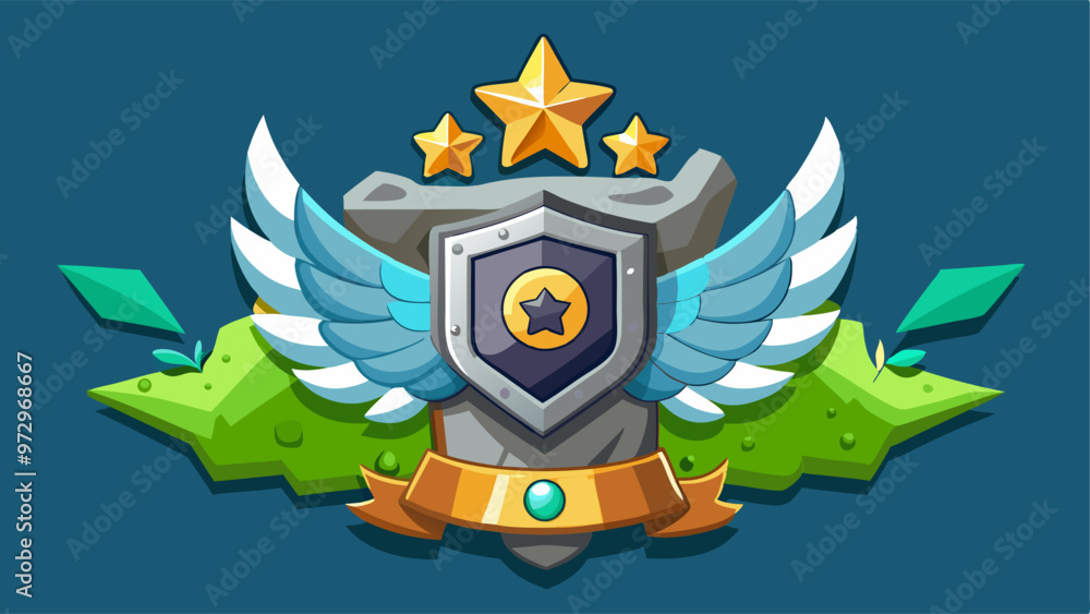 Win badge for game ui design. Cartoon vector illustration set of stone ...