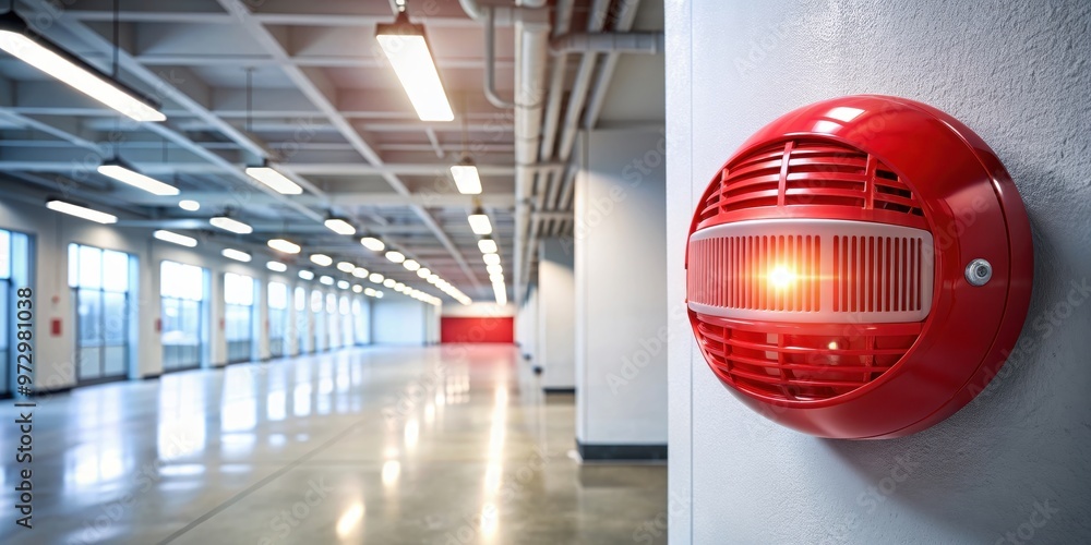Fire alarm strobe light detector in a commercial building, fire alarm ...