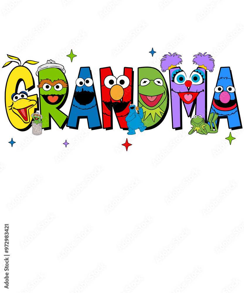 Grandma written with funny cartoon letters from Sesame Street ...