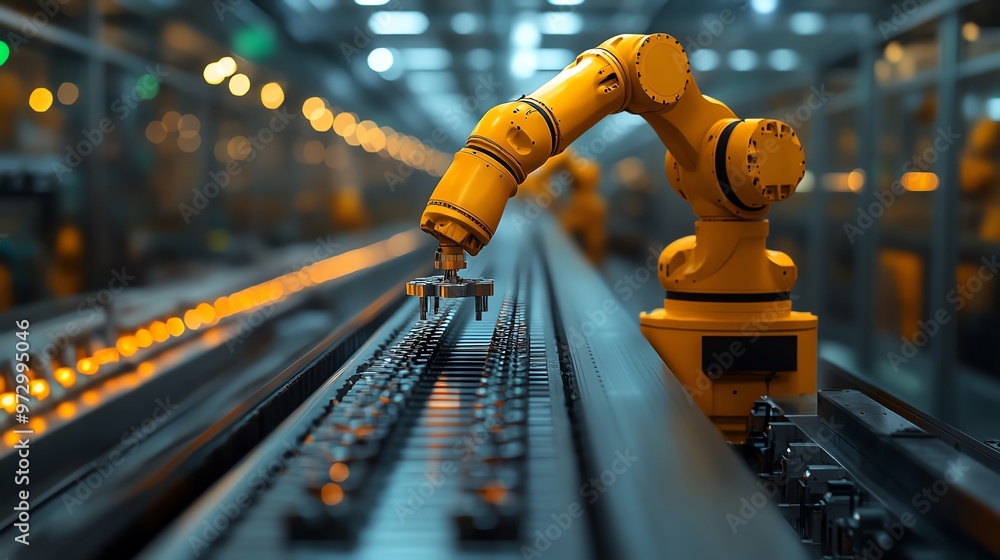 Automated robotic arm in modern manufacturing factory handling ...