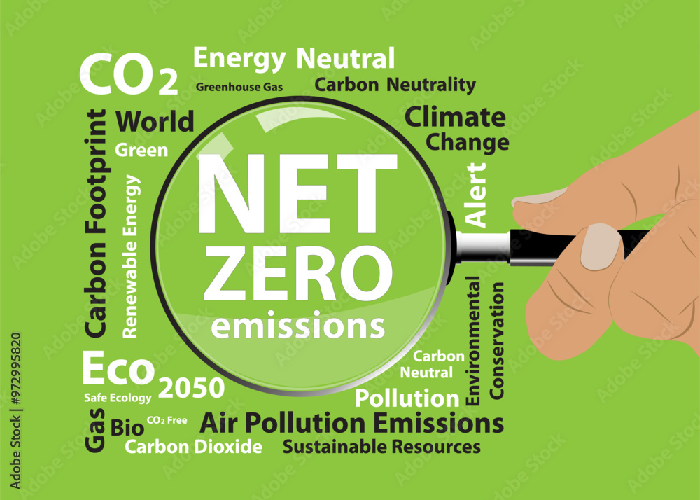 Net zero emissions concept. Climate and eco friendly energy in the future for net zero emissions ...