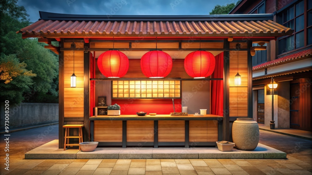 Japanese style food stall with a big red lantern hanging above , Japan ...