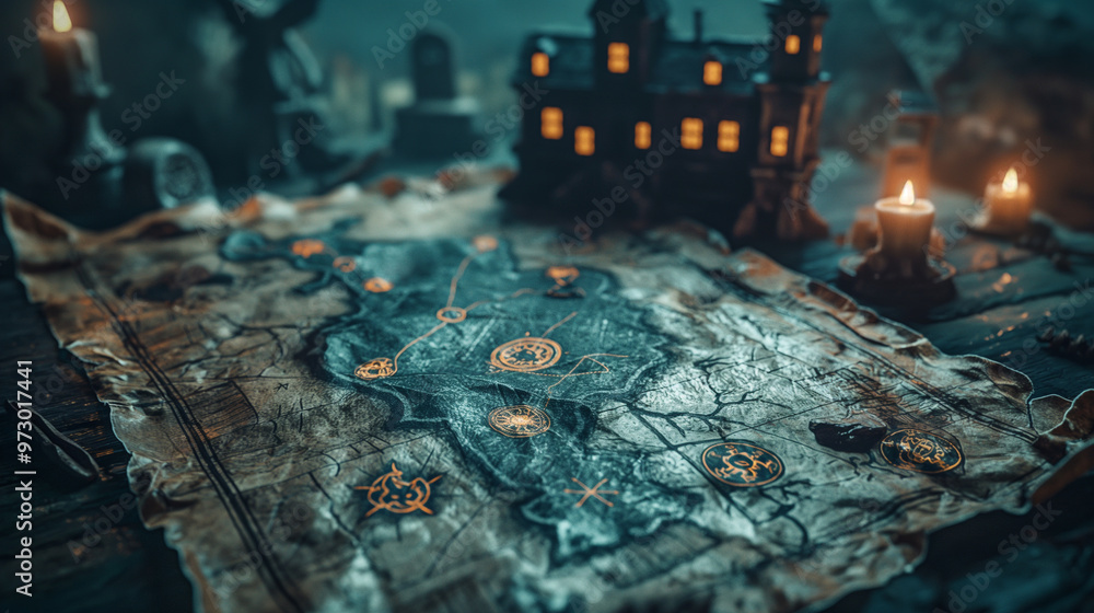 Spooky Scavenger Hunt, a treasure map with eerie symbols, leading ...