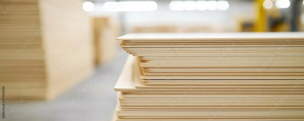 Plywood sheets being glued and bonded under high pressure, part of the ...