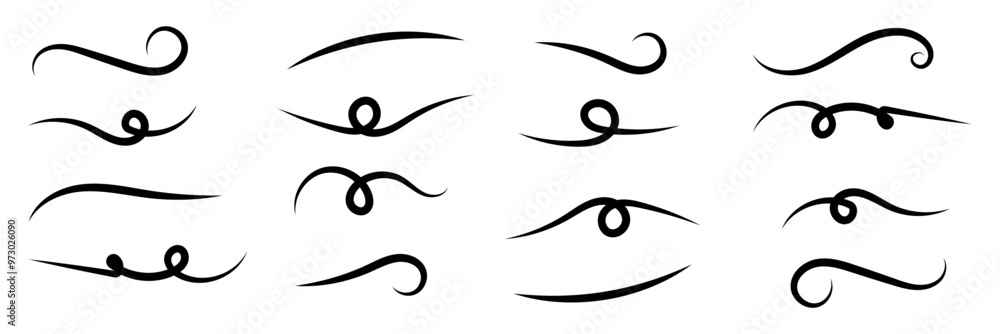 Set of Swoosh and swoop underline typography tails shape in flat styles ...