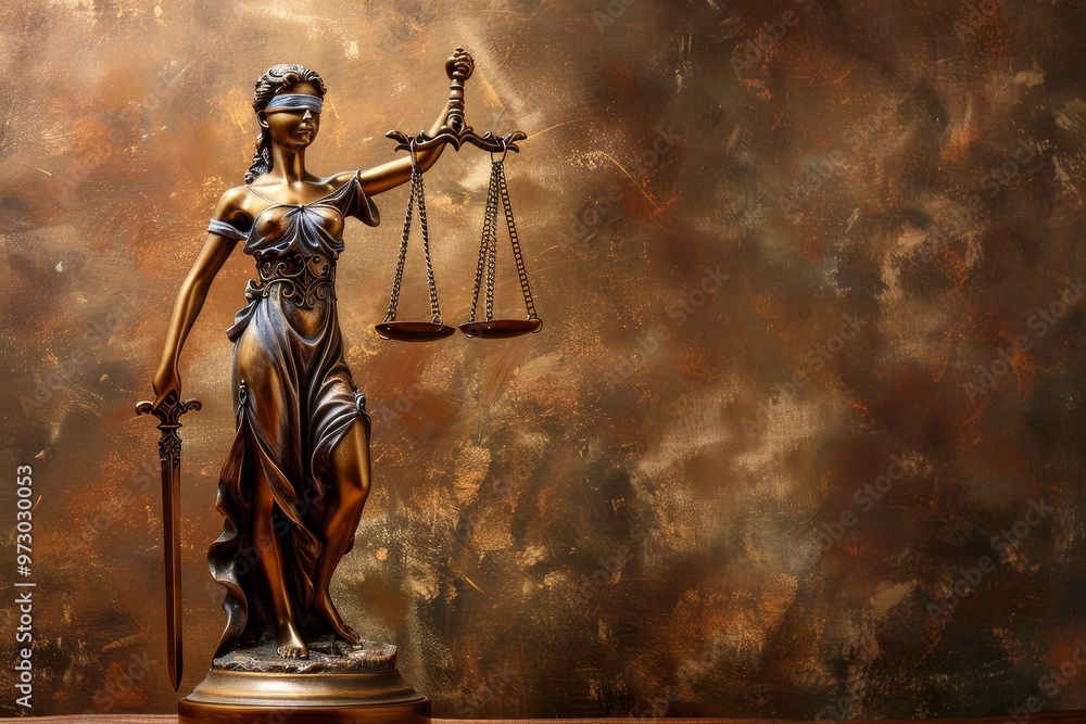 The bronze statue embodies Lady Justice, blindfolded and holding scales ...