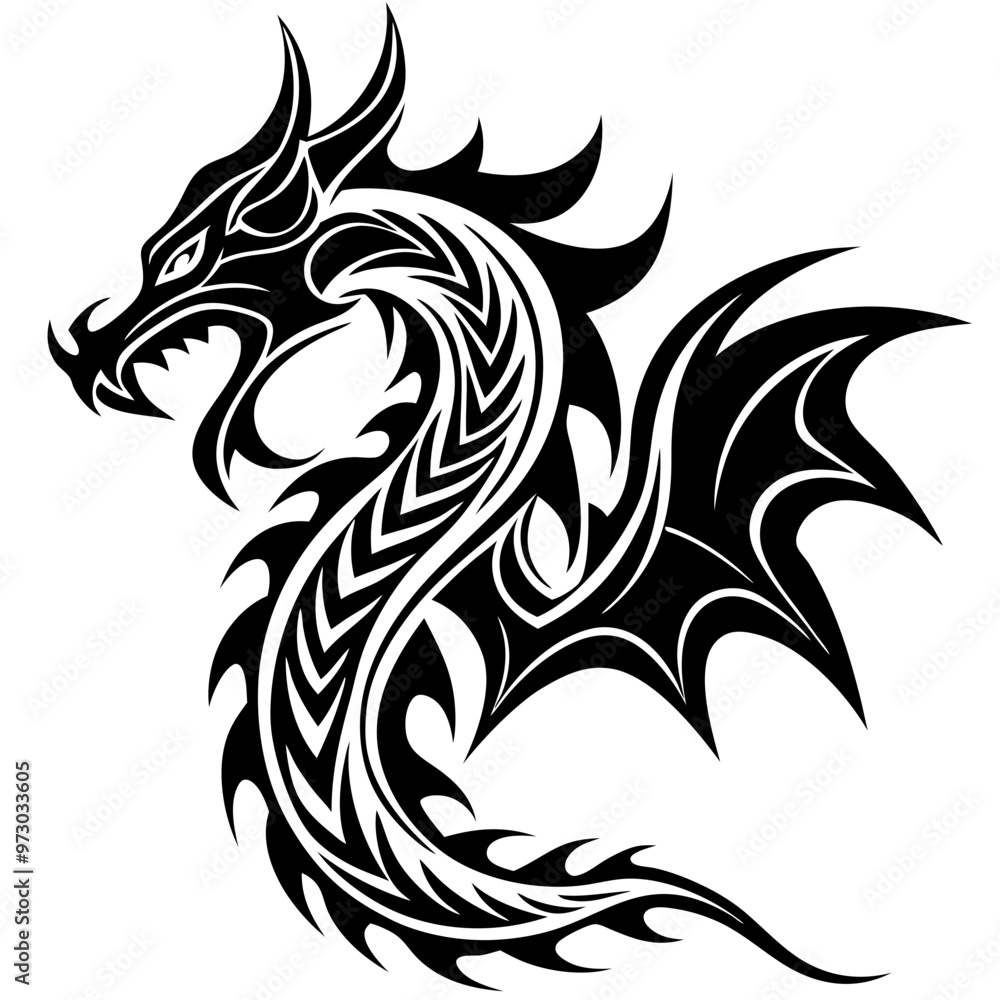 Vetor de dragon tattoo vector.dragon vector. Silhouette.fire spitting ...
